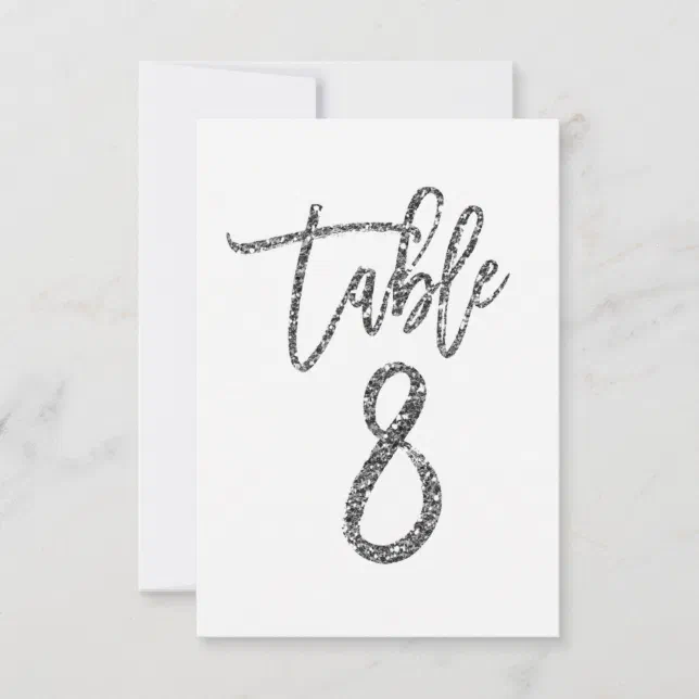 Silver Glitter Trendy Modern Script Table Number 8 | Zazzle