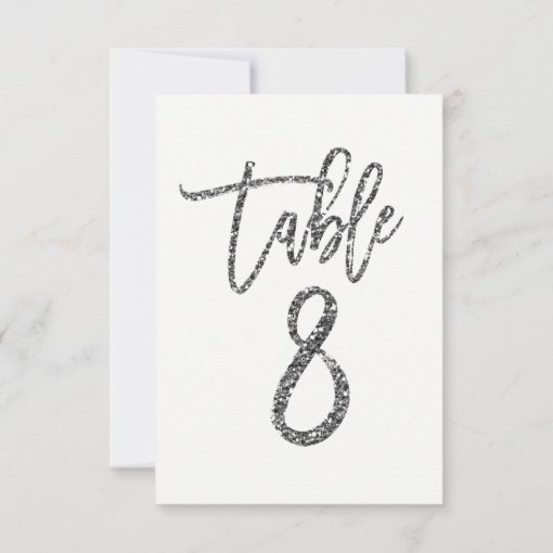 Silver Glitter Trendy Modern Script Table Number 8 | Zazzle