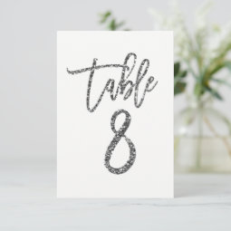 Silver Glitter Trendy Modern Script Table Number 8 | Zazzle
