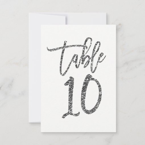 Silver Glitter Trendy Script Table Number 10 Ten | Zazzle