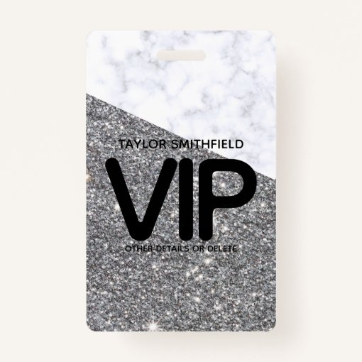 Silver Glitter trendy VIP lanyard badge custom | Zazzle