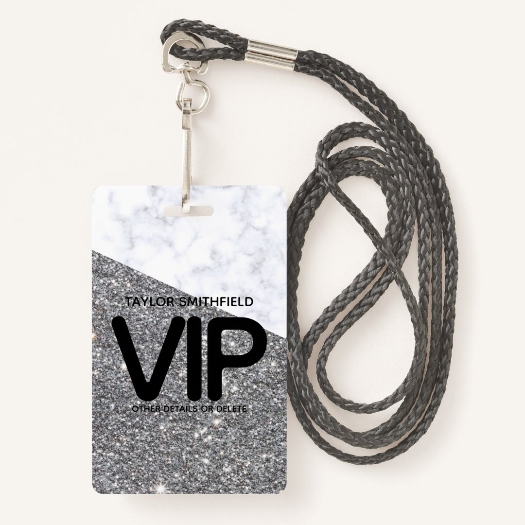 Silver Glitter trendy VIP lanyard badge custom | Zazzle