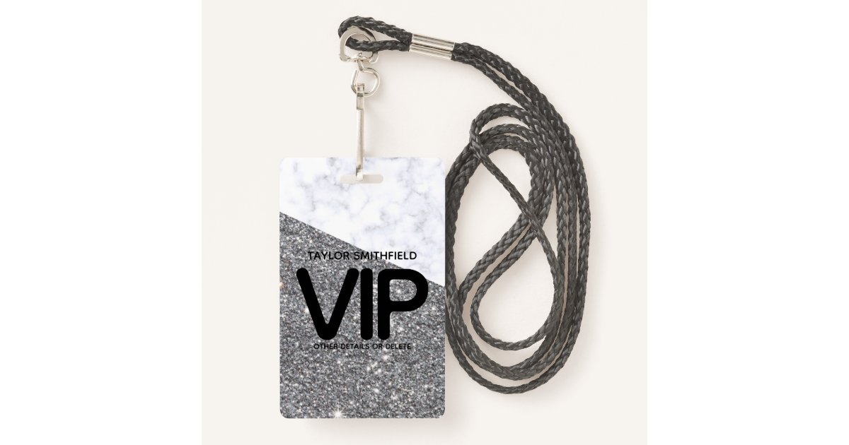 Silver Glitter trendy VIP lanyard badge custom | Zazzle