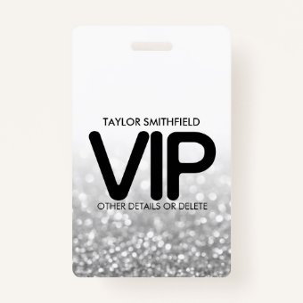Silver Glitter trendy VIP lanyard badge custom | Zazzle