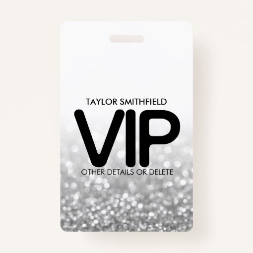 Silver Glitter trendy VIP lanyard badge custom | Zazzle