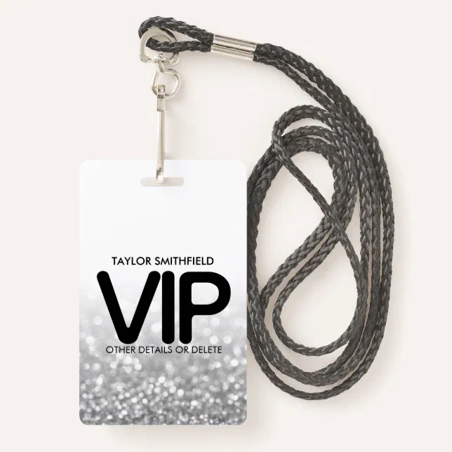 Silver Glitter trendy VIP lanyard badge custom | Zazzle