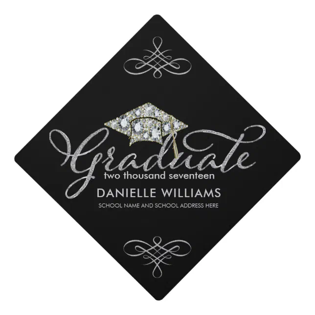 Silver Glitter Typography Graduate & Grad Hat | Zazzle