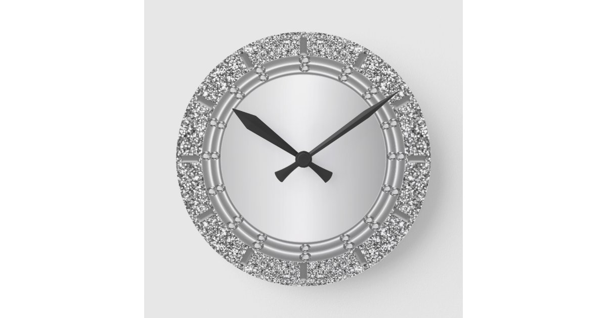 Silver Glitter Wall Clock | Zazzle