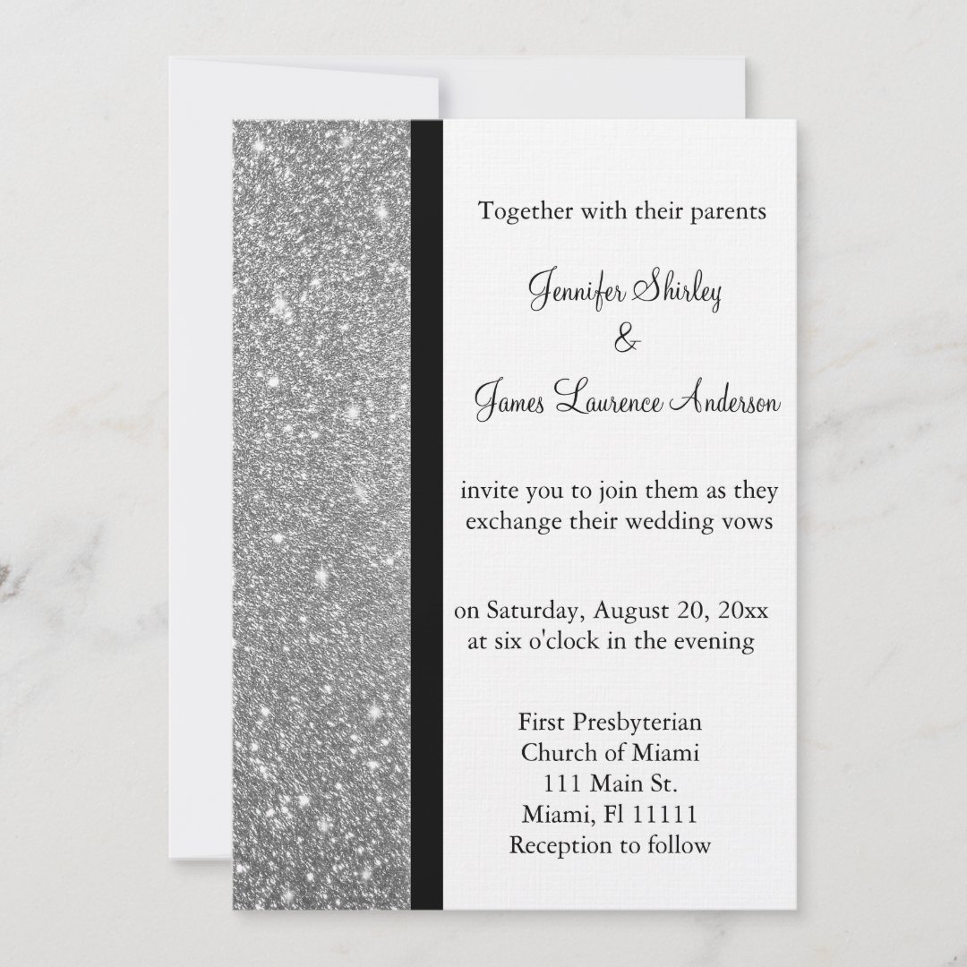 Silver Glitter Wedding Invitation | Zazzle