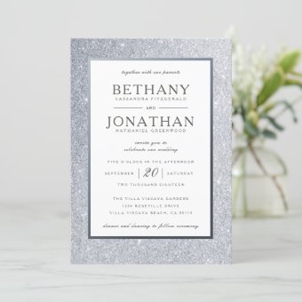 Silver Glitter Wedding Invitation | Zazzle