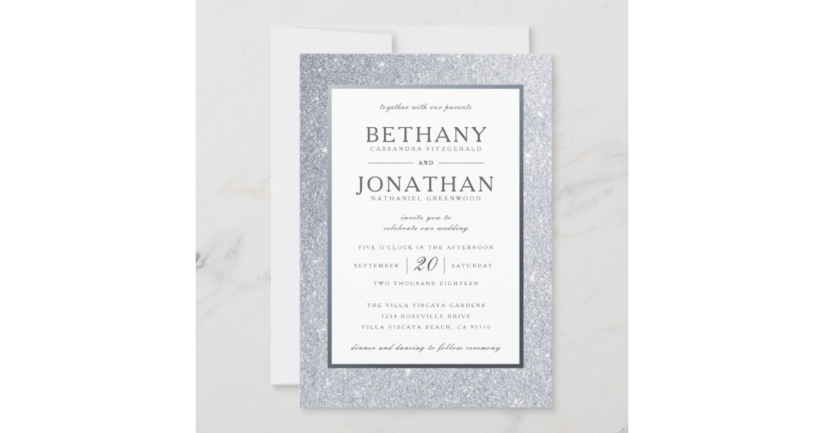 Silver Glitter Wedding Invitation | Zazzle