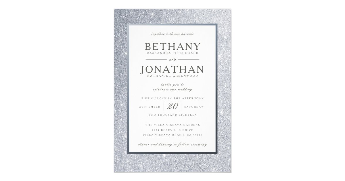 Silver Glitter Wedding Invitation | Zazzle.com