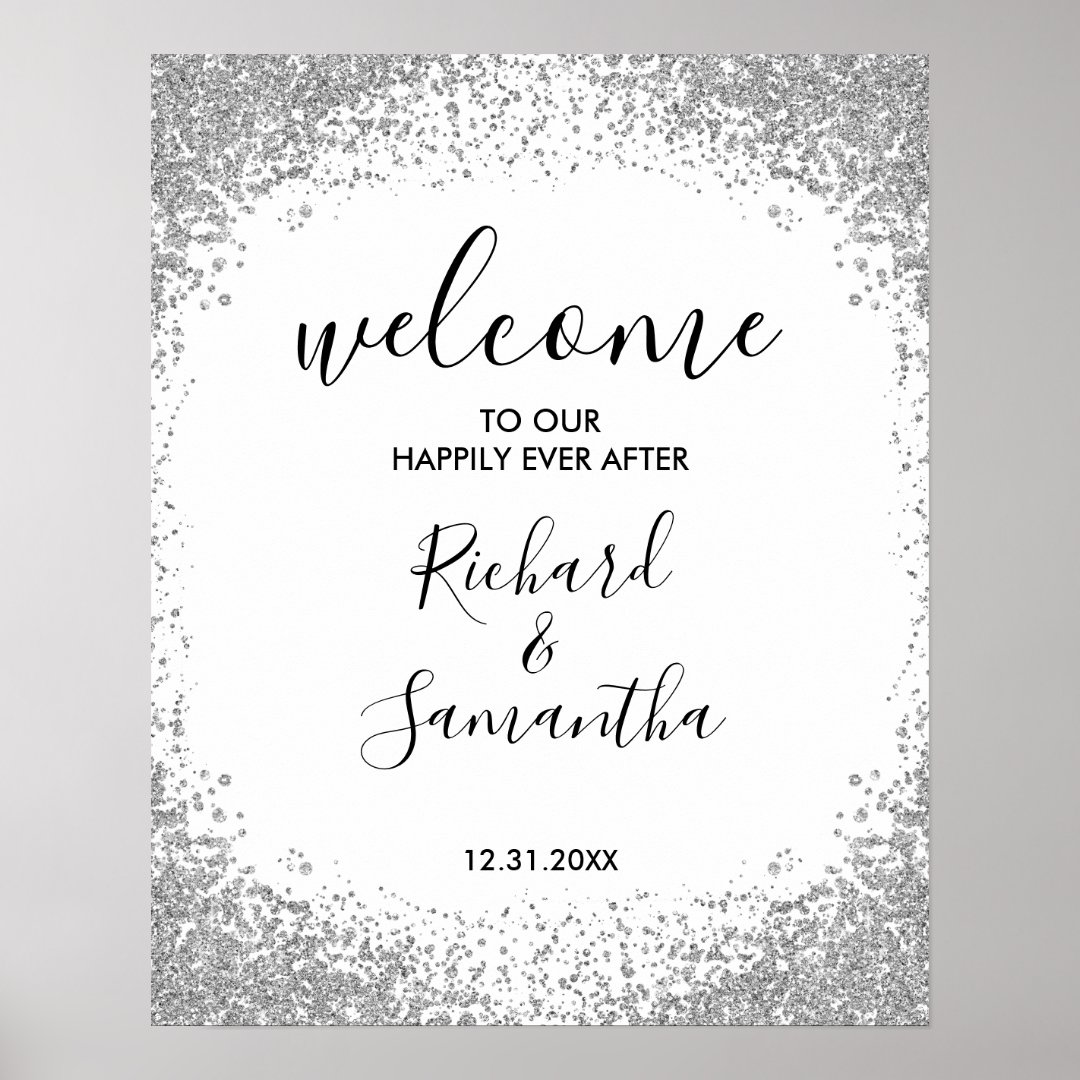 Silver Glitter Wedding Welcome Sign | Zazzle