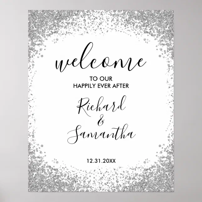 Silver Glitter Wedding Welcome Sign | Zazzle