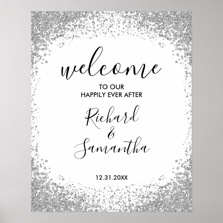 Silver Glitter Wedding Welcome Sign | Zazzle