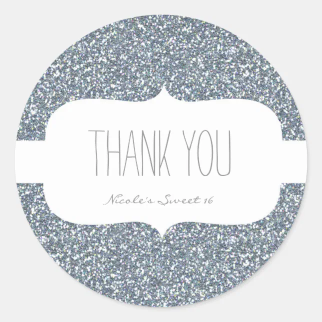 Silver Glitter White Birthday Party Favor Sticker | Zazzle