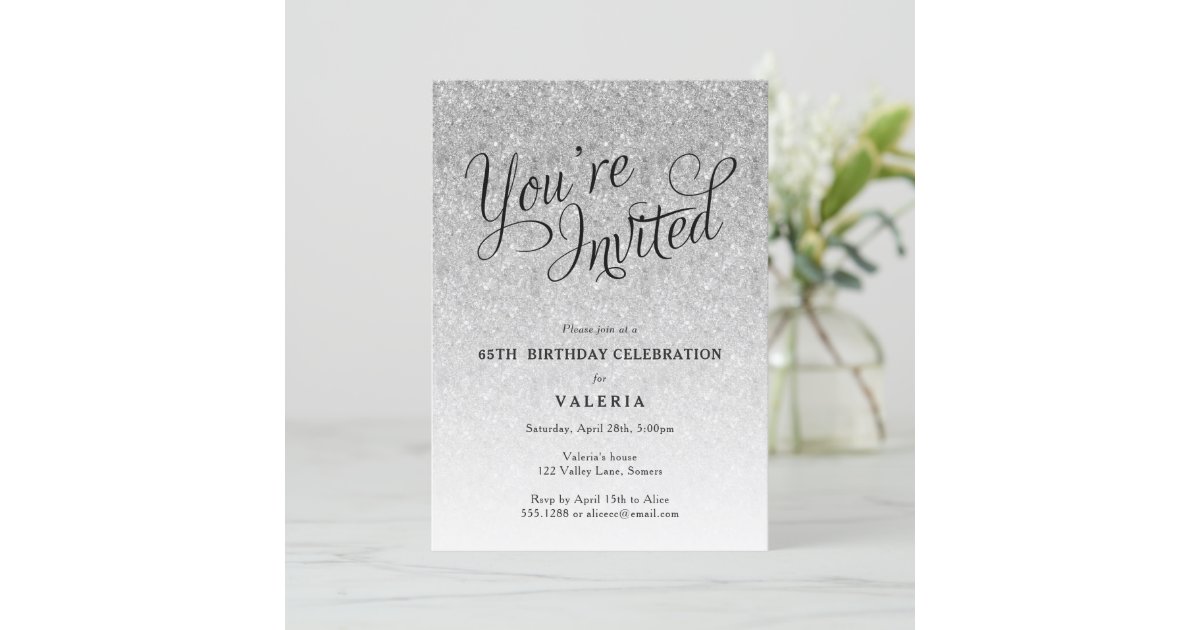 Silver Glitter You're Invited Party Invitation | Zazzle