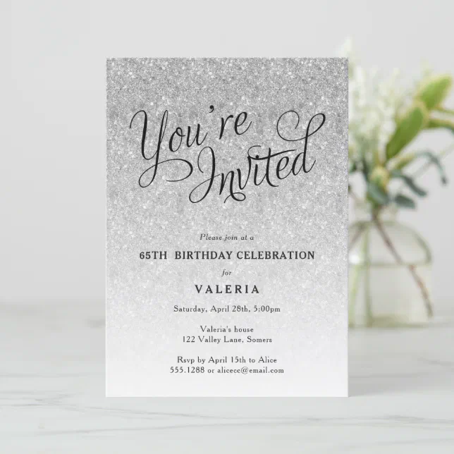 Silver Glitter You're Invited Party Invitation | Zazzle