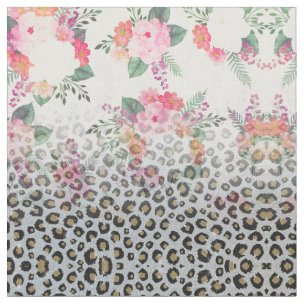 Elegant Leopard Print and Floral Design Fabric | Zazzle