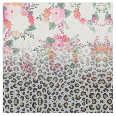Elegant Leopard Print and Floral Design Fabric | Zazzle