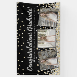 Silver Gold Confetti Photo Collage Graduation Banner | Zazzle