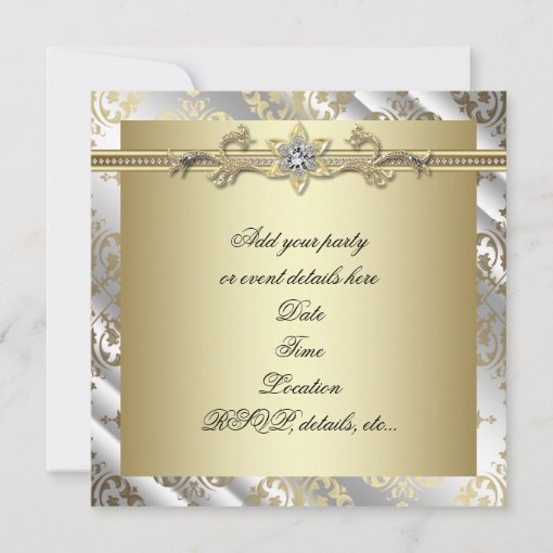 Silver Gold Damask Party Invitation | Zazzle