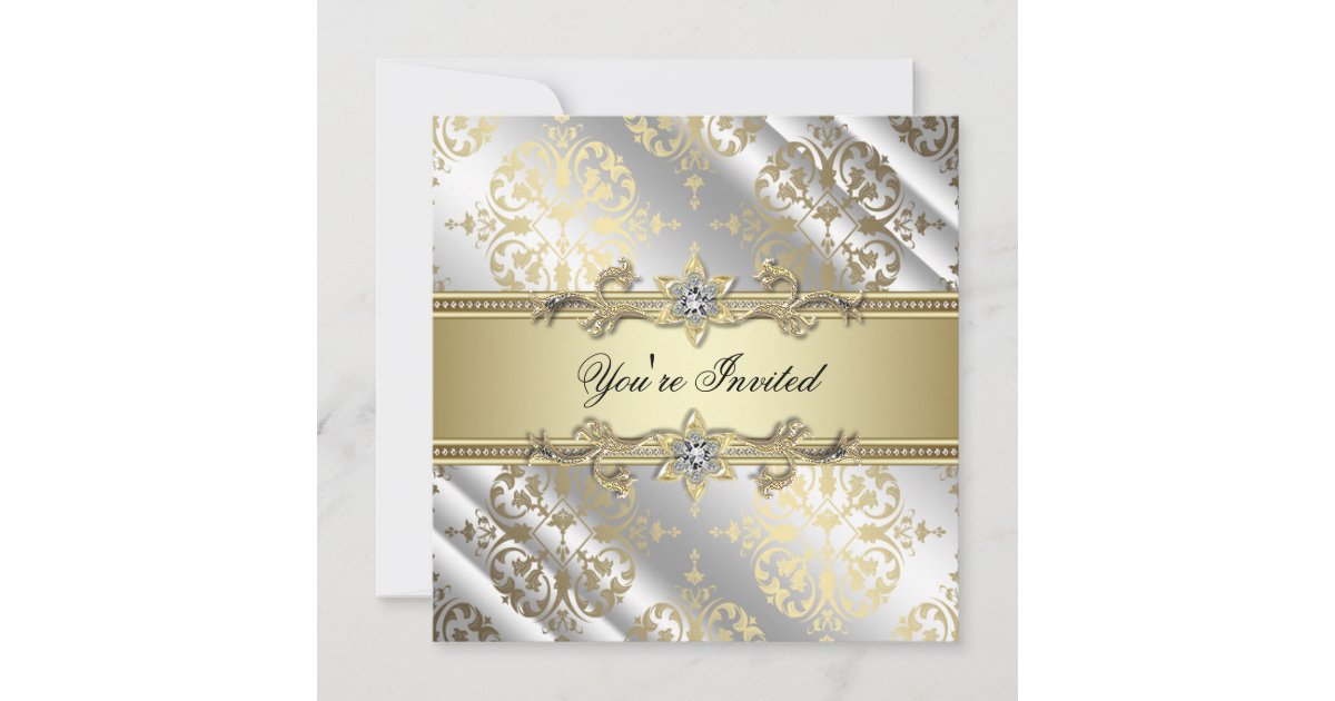 Silver Gold Damask Party Invitation | Zazzle
