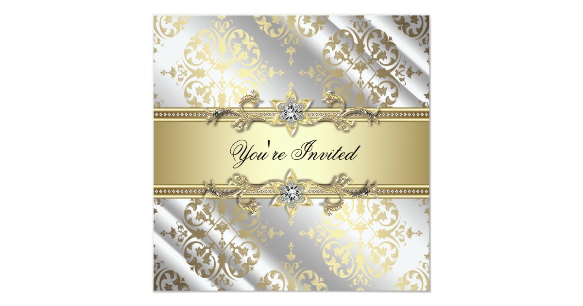 Silver Gold Damask Party Invitation | Zazzle.com