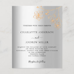 Silver gold floral budget wedding invitation | Zazzle
