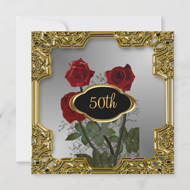 Silver Gold Frame Flowers Birthday Invitation 2 | Zazzle