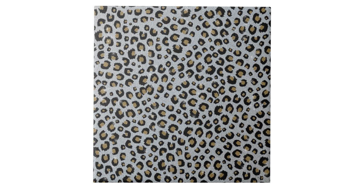 Silver Gold Glitter Black Leopard Print Ceramic Tile | Zazzle