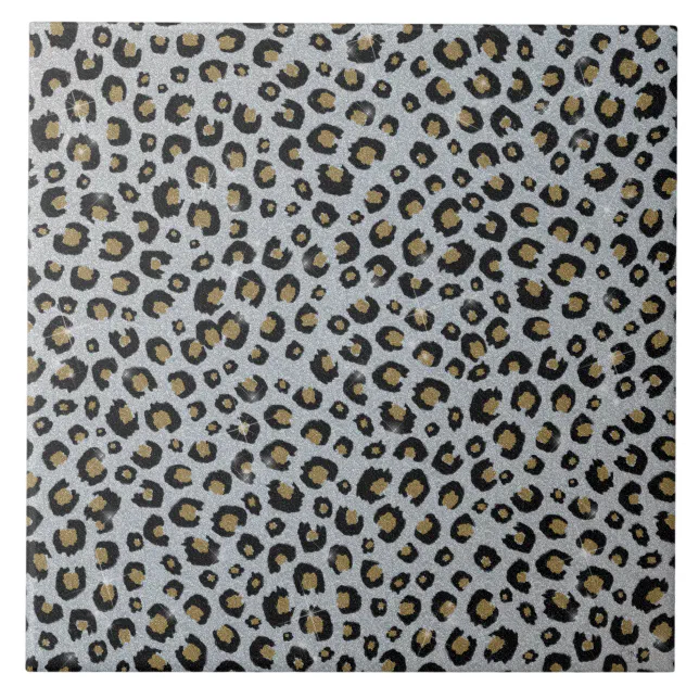Silver Gold Glitter Black Leopard Print Ceramic Tile | Zazzle