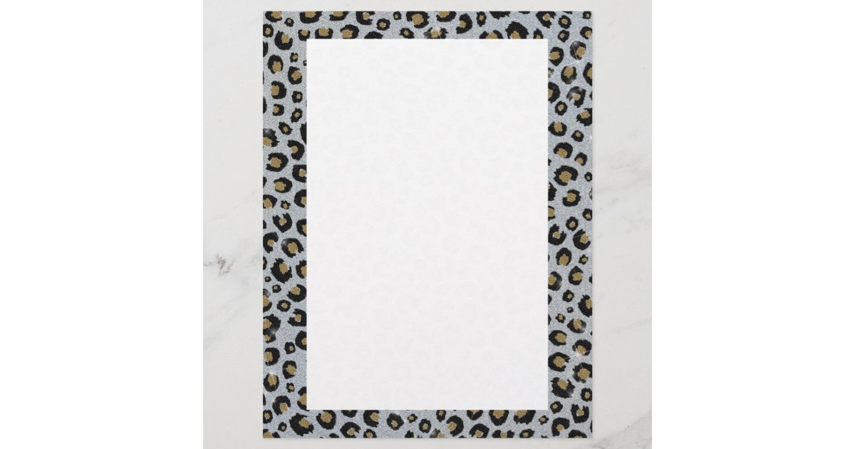Silver Gold Glitter Black Leopard Print Letterhead | Zazzle