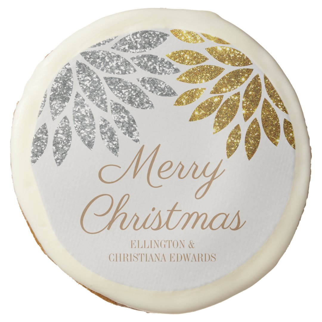 Silver Gold Glittering Merry Christmas Holiday Sugar Cookie | Zazzle