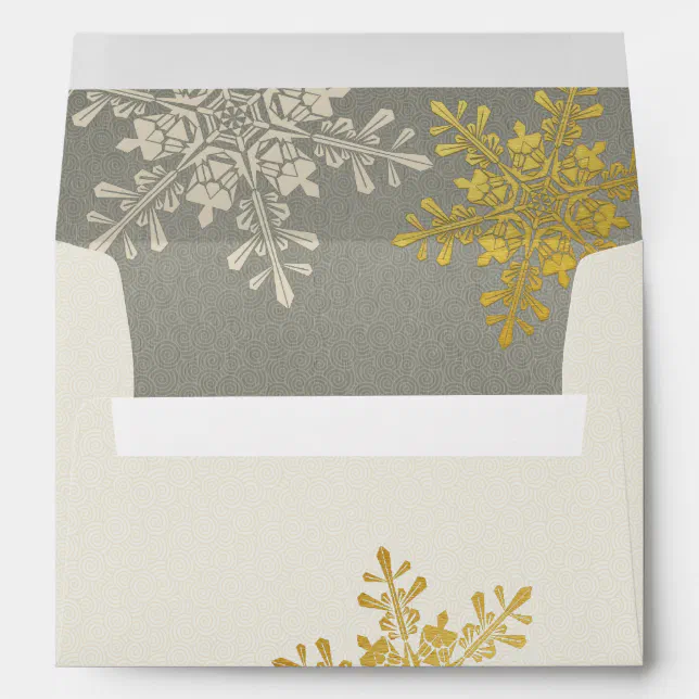 Silver Gold Ivory Snowflake Winter Wedding Envelope | Zazzle