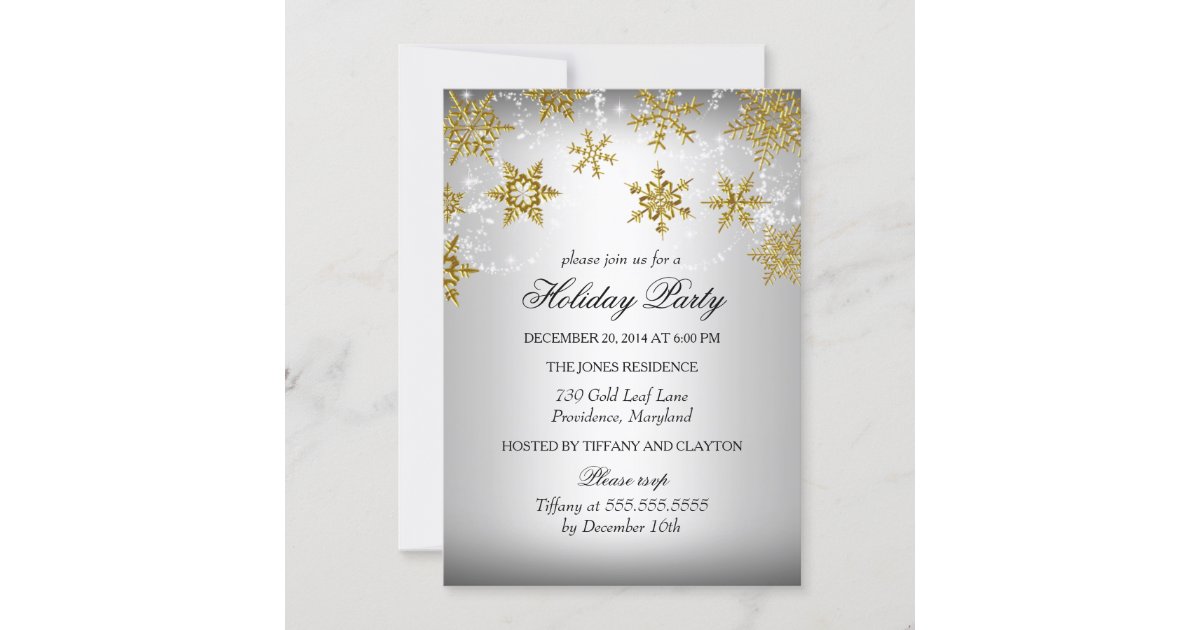 Silver & Gold Snowflake Christmas Holiday Party Invitation | Zazzle