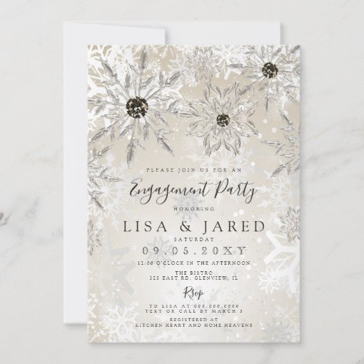 Silver Gold Snowflakes Winter Engagement Party Invitation | Zazzle