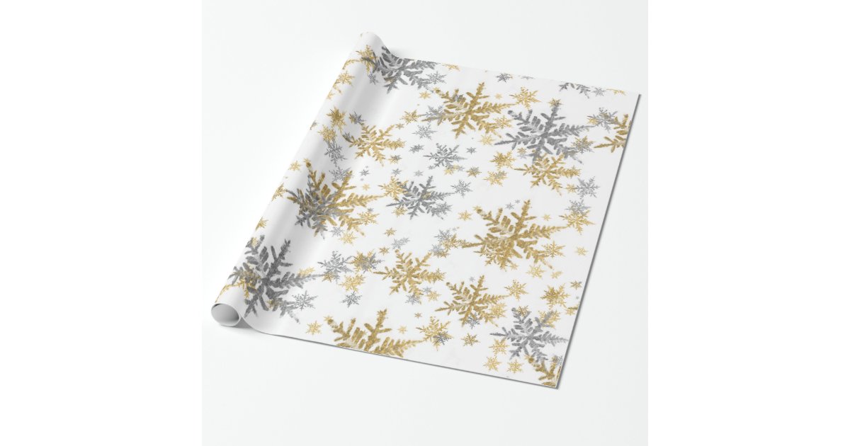 Silver & Gold Snowflakes Wrapping Paper | Zazzle