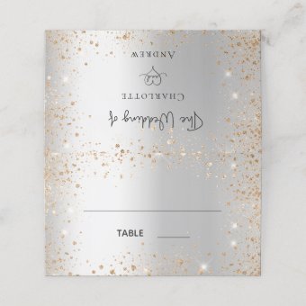 Silver gold sparkles names wedding place card | Zazzle