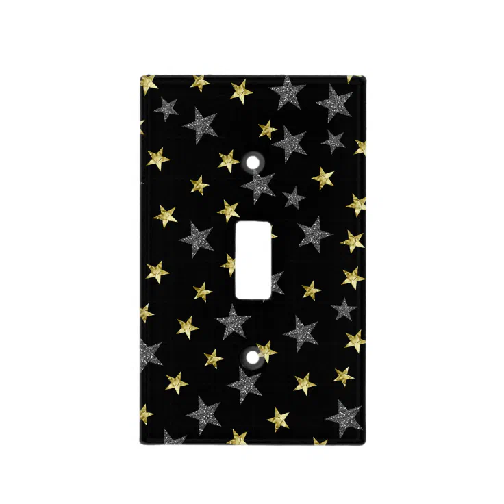 Silver & Gold Stars Black Hollywood Star Glam Light Switch Cover | Zazzle