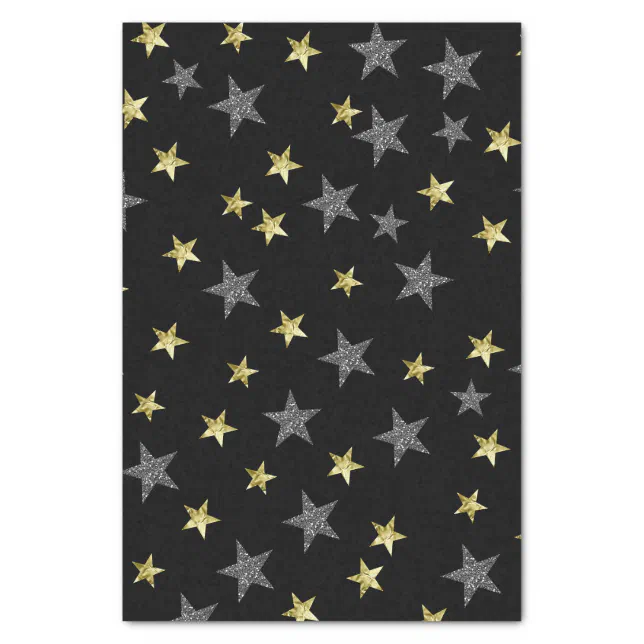 Silver & Gold Stars Black Hollywood Star Party Tissue Paper | Zazzle