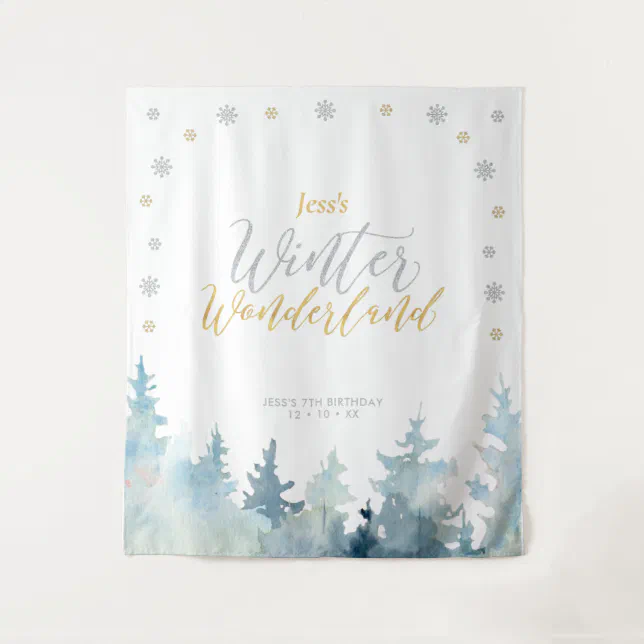 Silver & Gold Winter wonderland Kids Birthday Tapestry | Zazzle