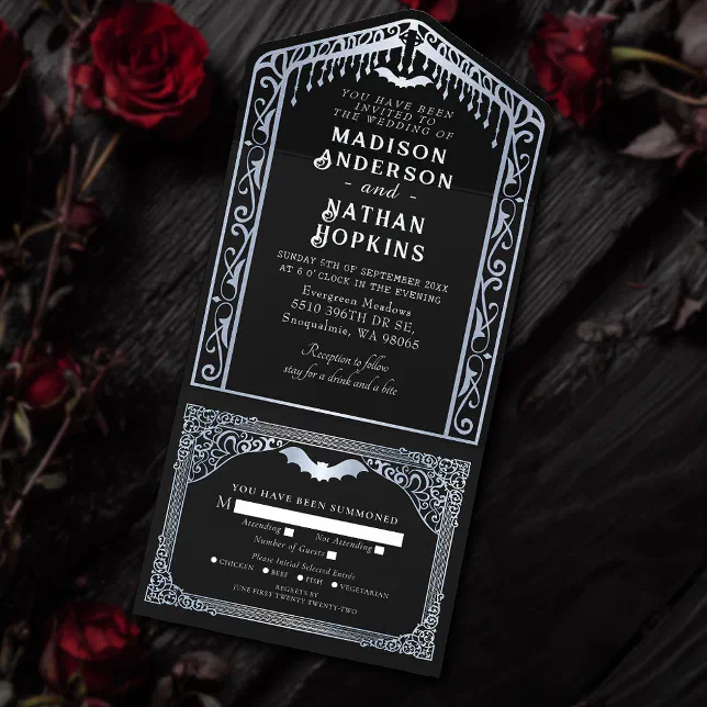 Silver Gothic Vampire Cathedral Wedding All In One Invitation | Zazzle