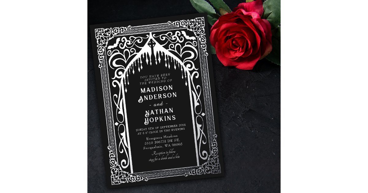 Silver Gothic Vampire Cathedral Wedding Foil Invitation | Zazzle