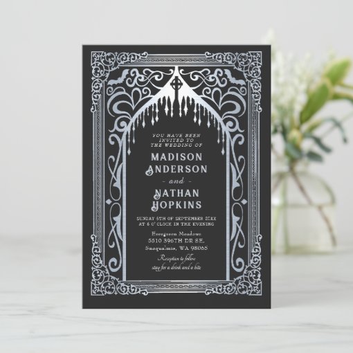 Silver Gothic Vampire Cathedral Wedding Invitation | Zazzle
