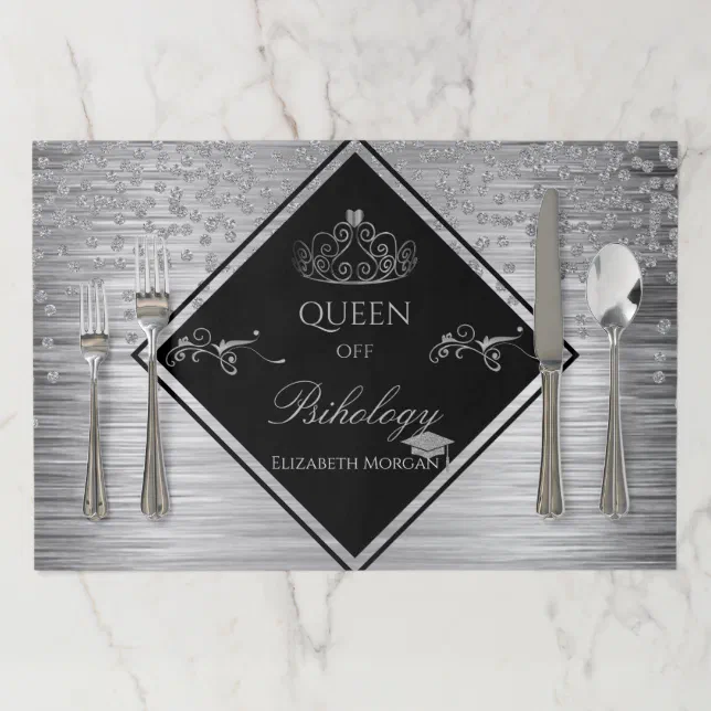 Silver Grad Cap,Tiara,Diamonds Graduation Party Paper Placemat | Zazzle