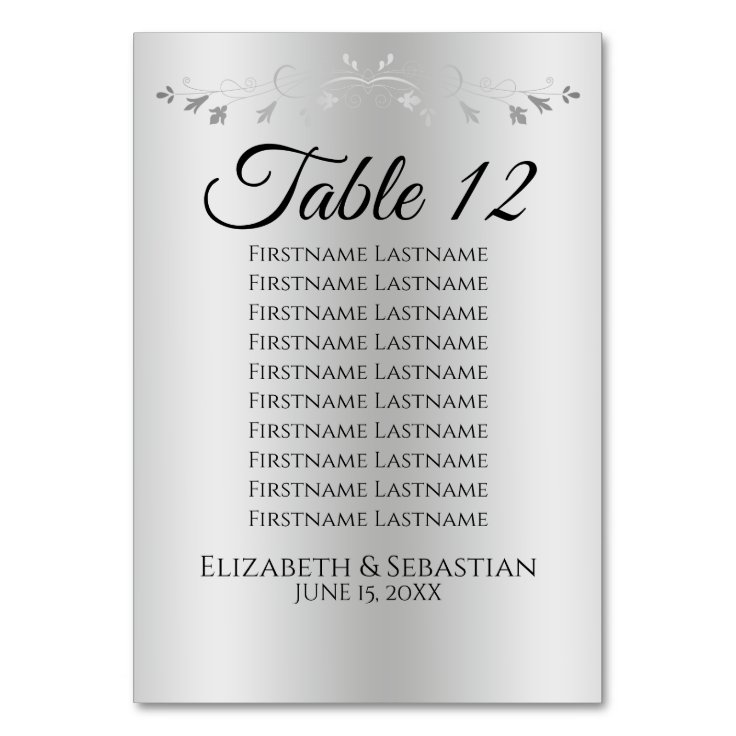 Silver Gradient & Flourish Wedding Seating Chart Table Number | Zazzle