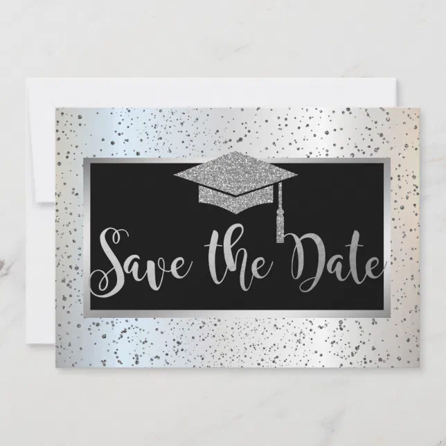 Silver Graduation Cap,Confetti Save The Date | Zazzle