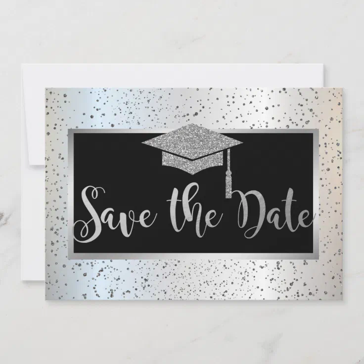 Silver Graduation Cap,Confetti Save The Date | Zazzle