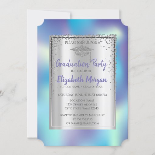 Silver Graduation Cap Holographic Graduation Invitation | Zazzle